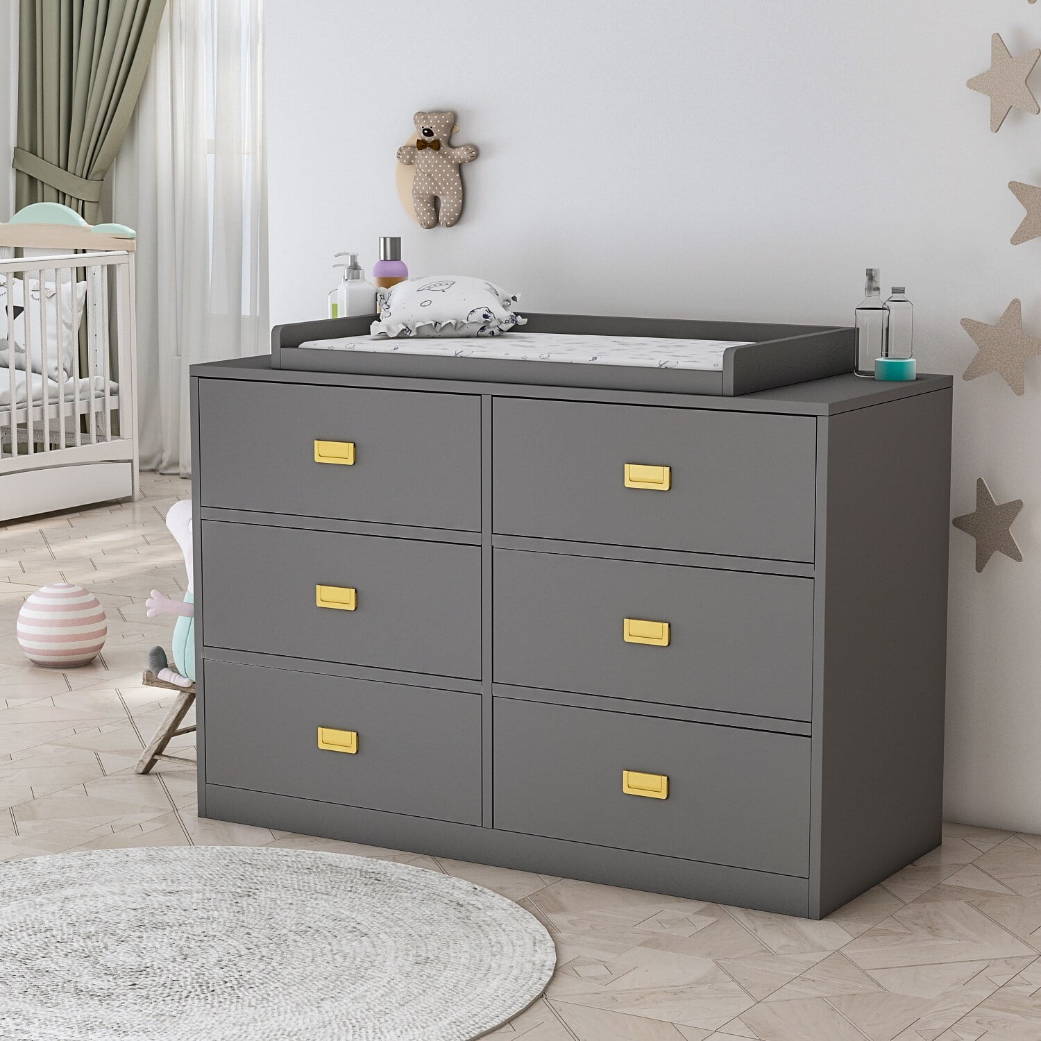 FUFU&GAGA 6-Drawer Dresser Change Table With Large Storage Space Chest ...
