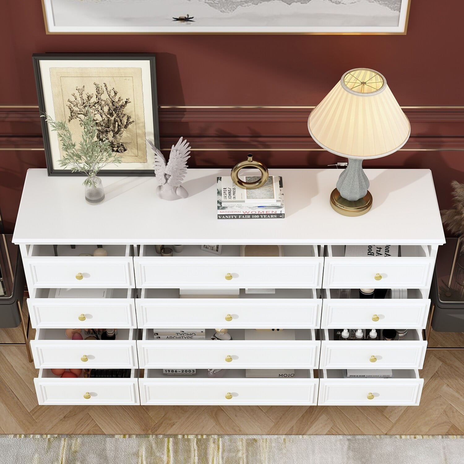 "FUFU&GAGA 63""W Wood Dresser, 12-Drawer Bedroom Storage Organizer ...