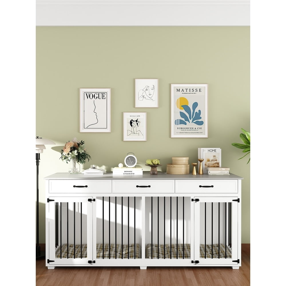 FUFU&GAGA 72.4'' Dog Crate Furniture, Wooden Dog Kennel Furniture with 3 Drawers - Walmart.com