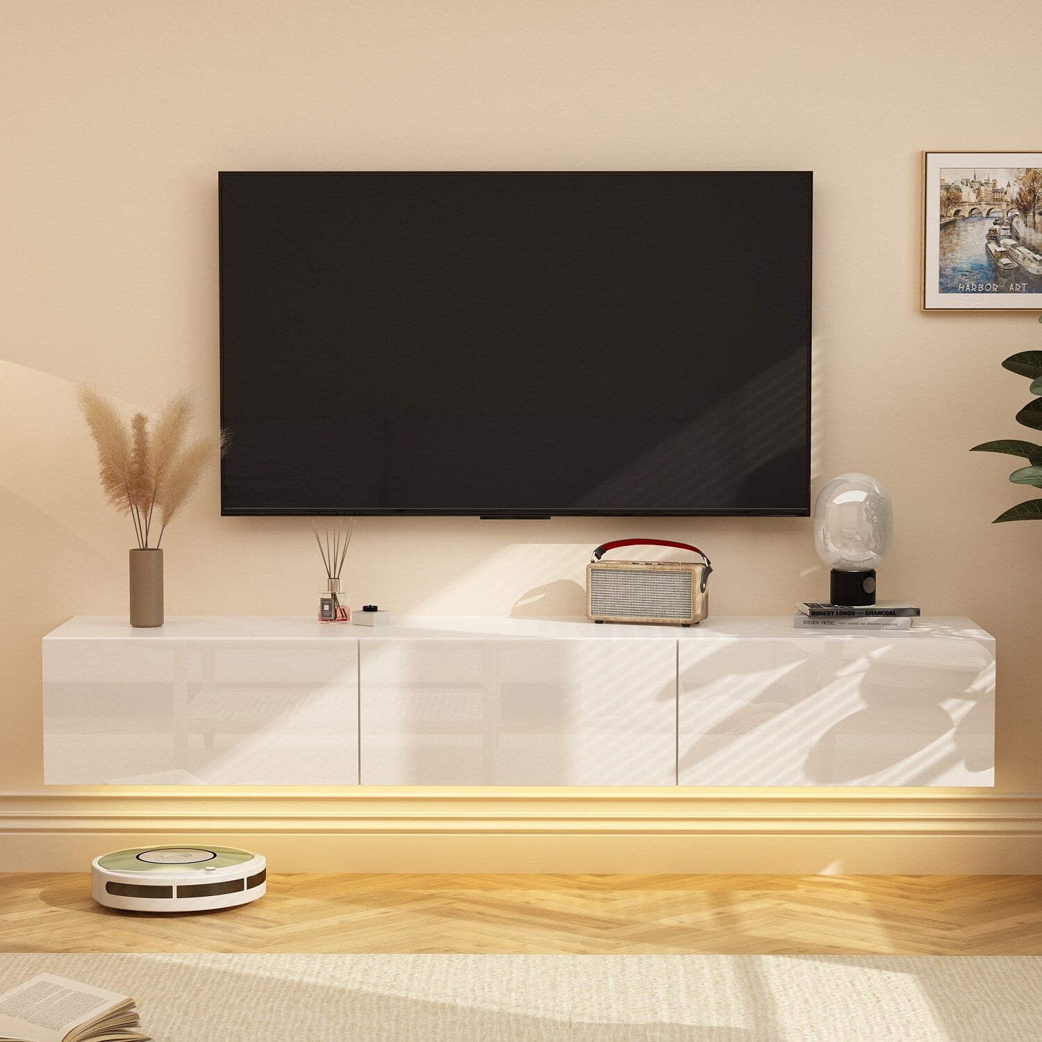 FUFU&GAGA Floating TV Stand Wall Mounted with LEDsTV Stand Floating TV ...