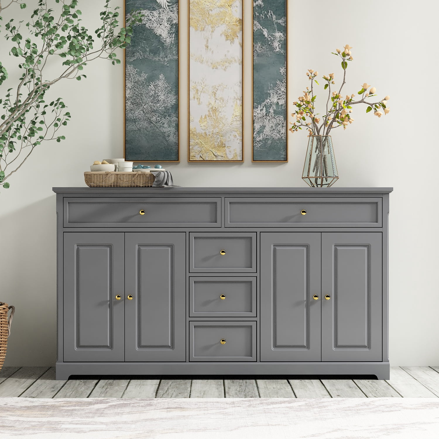 FUFU&GAGA Kitchen Cupboard Bar Storage Cabinet with 5 Drawers, Modern 4 ...