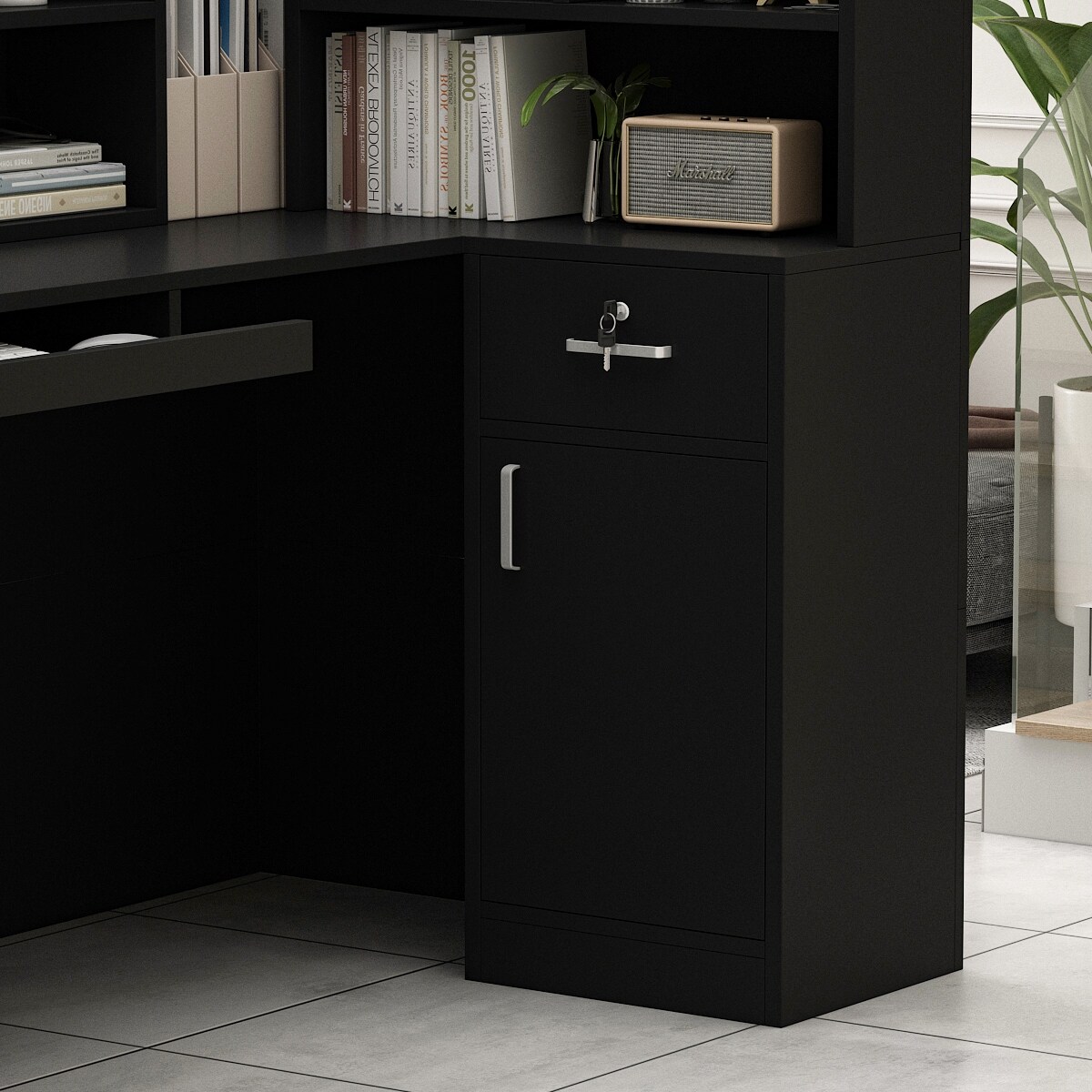 FUFU&GAGA L-Shape Wood Reception Desk Office Computer Desk Black ...