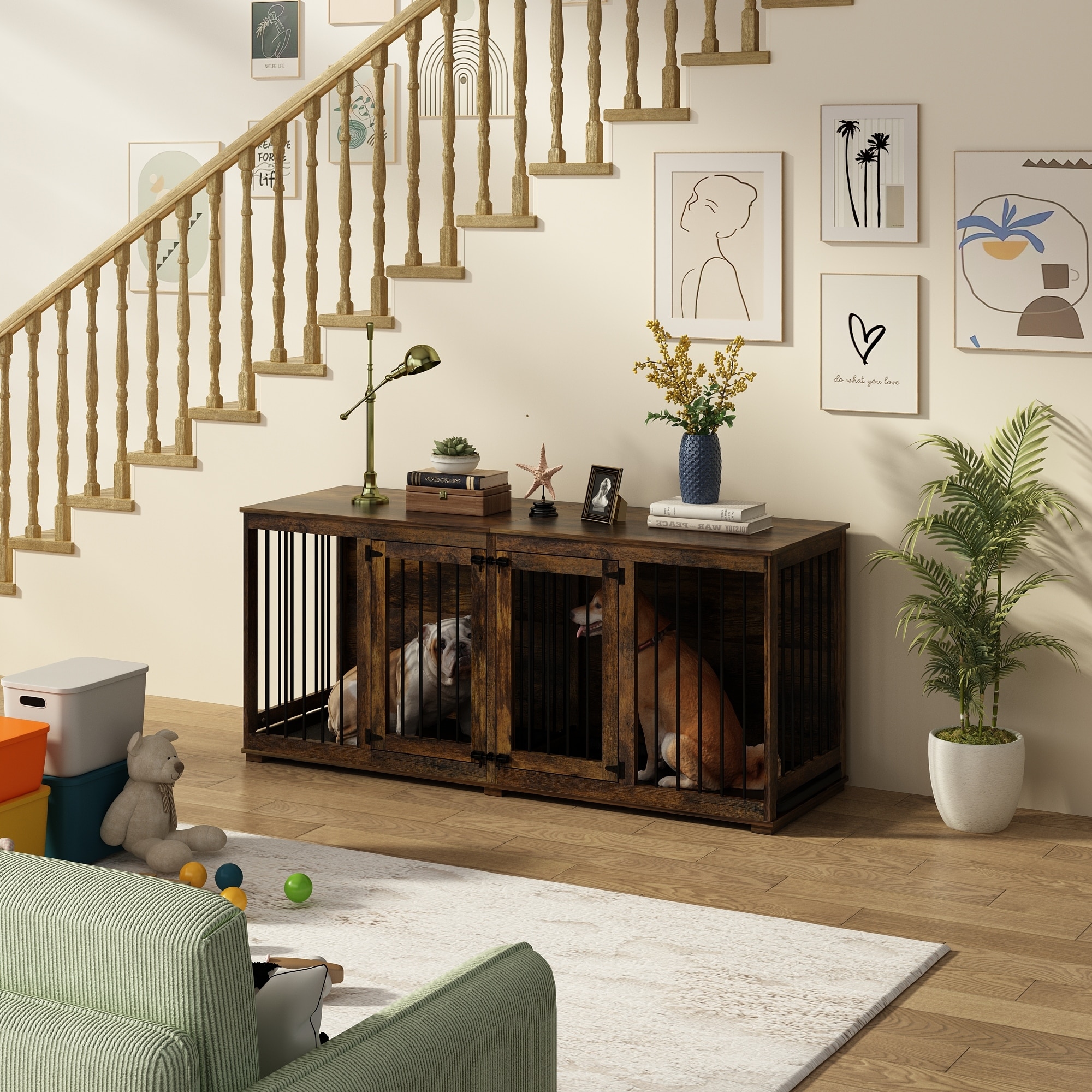 FUFU&GAGA Lovinouse Furniture Style Dog Crate w/Double Room Wooden Dog ...