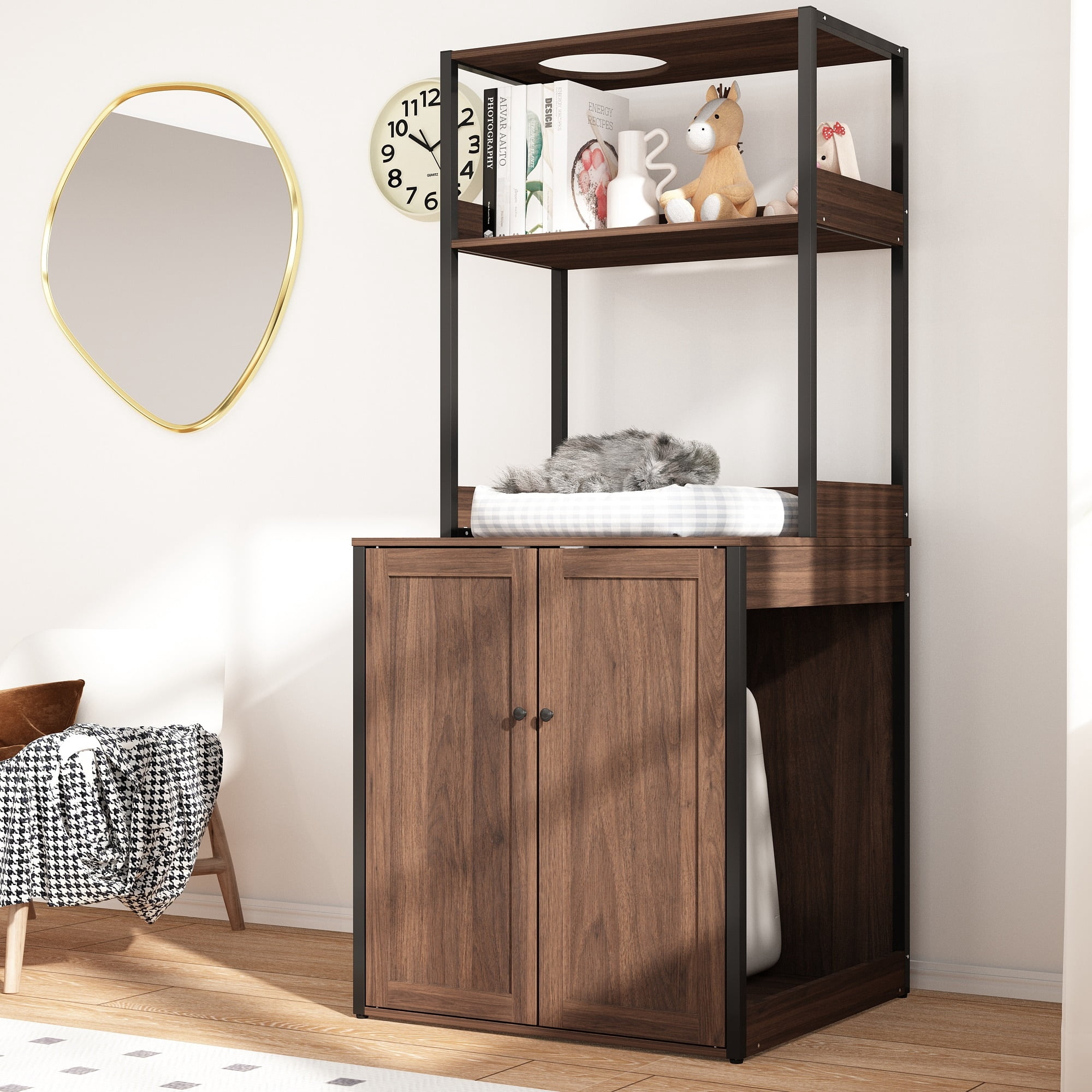 FUFU&GAGA Modern Multipurpose Cat Litter Box Furniture Cabinet,2 Wood ...