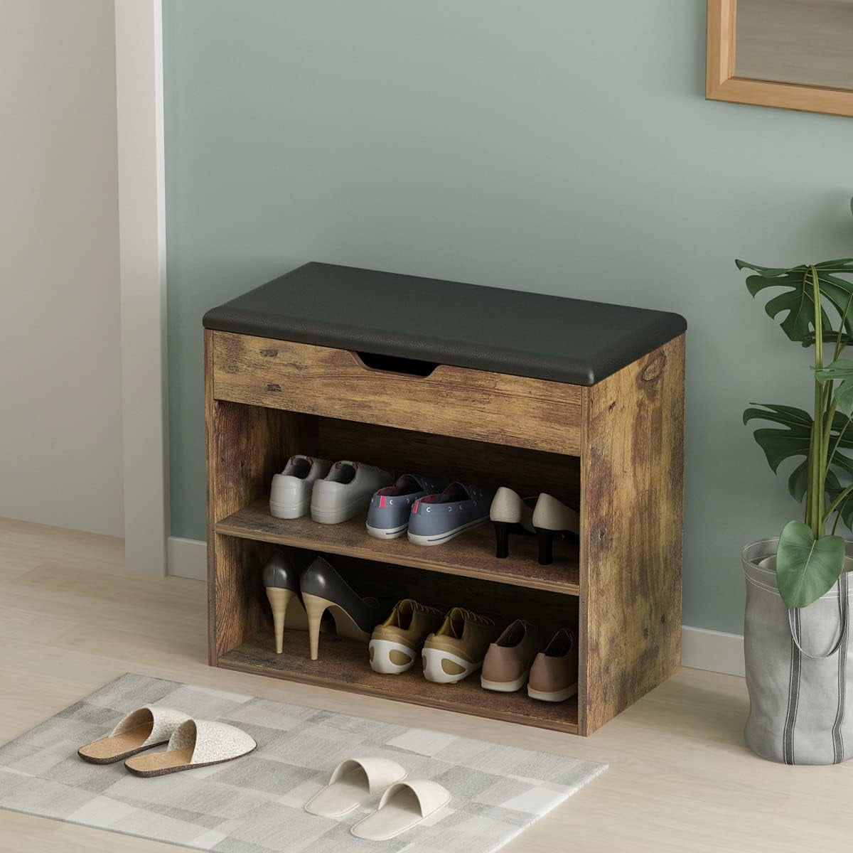 FUFU&GAGA Shoe Rack with Cushioned Top,3 Tier Wooden Storage , Shoe ...