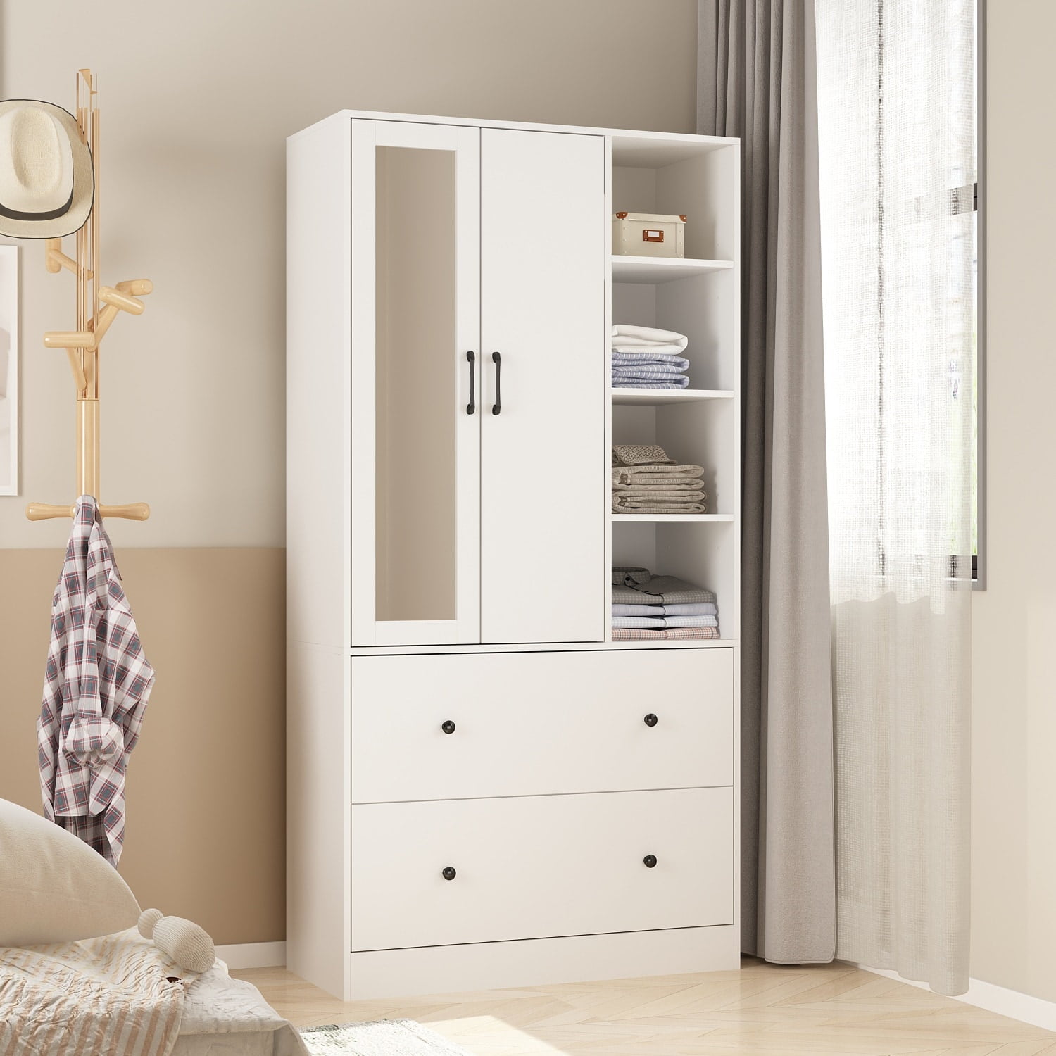 FUFU&GAGA Wardrobe Closet with Mirror, Scalable Rod, Storage Dresser in ... FUFU&GAGA Wardrobe Closet with Mirror, Scalable Rod, Storage Dresser in ...