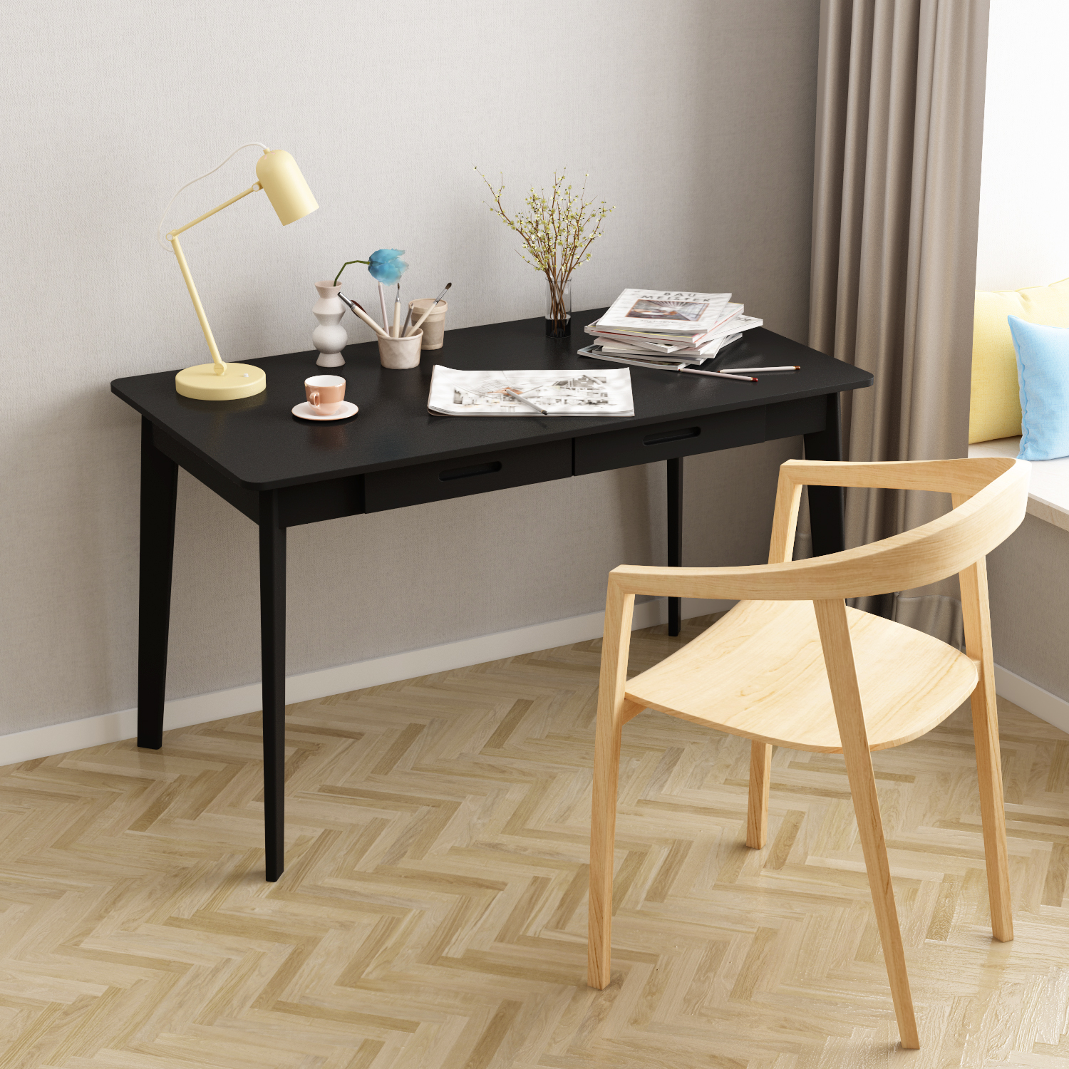 FUFU&GAGA Writing Desk with Drawers, Modern PC Laptop Computer Table ...