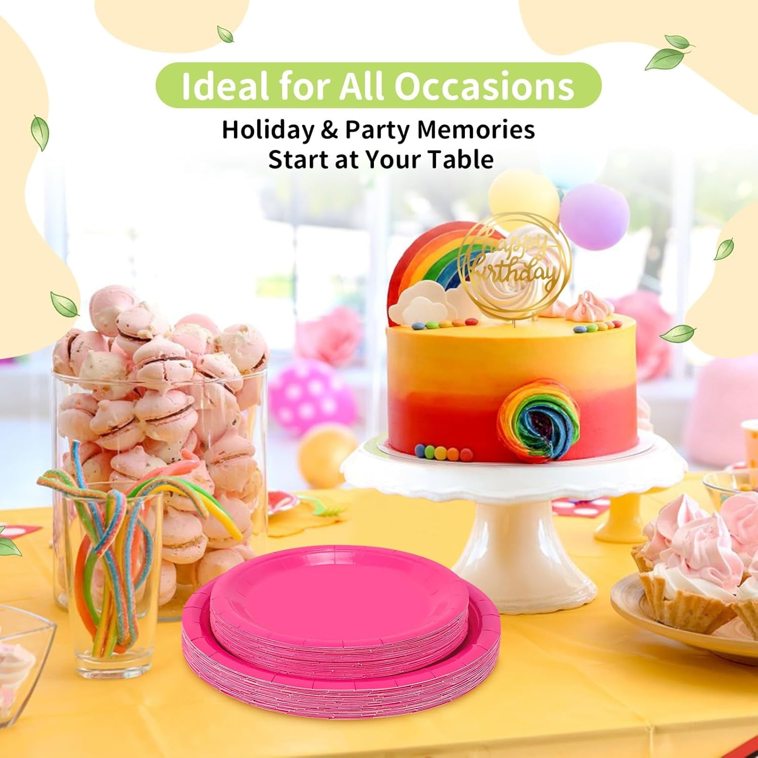 FUGEE-100 Hot Pink Paper Plates Disposable Set Includes 50-9" & 50-7 ...