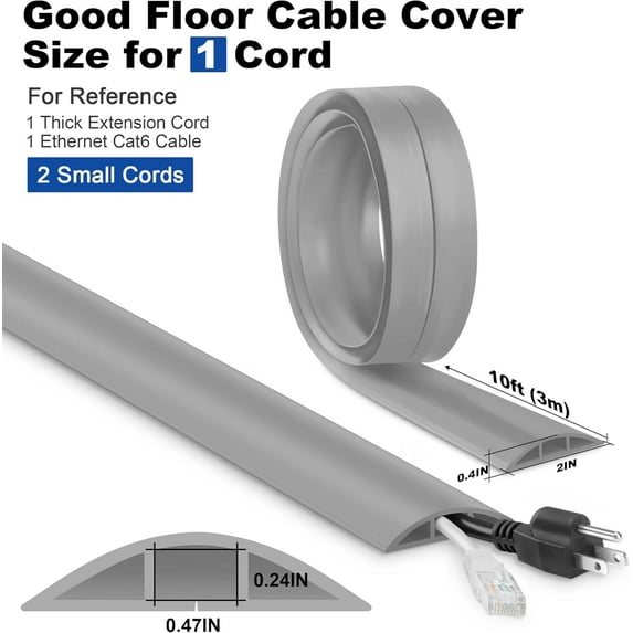 FUGEE-10FT Floor Cord Cover, Grey Cord Hider Floor, Durable Cord Covers ...