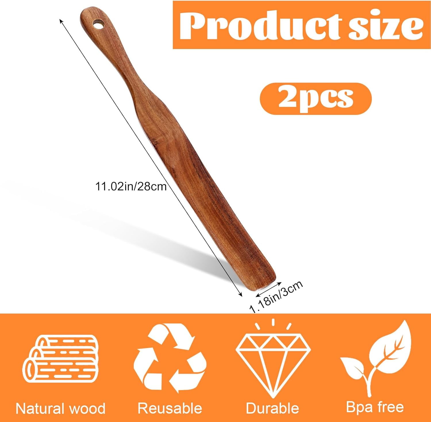 FUGEE-11Inch Skinny Wooden Spurtle Blender Spatula Sourdough Mixer ...