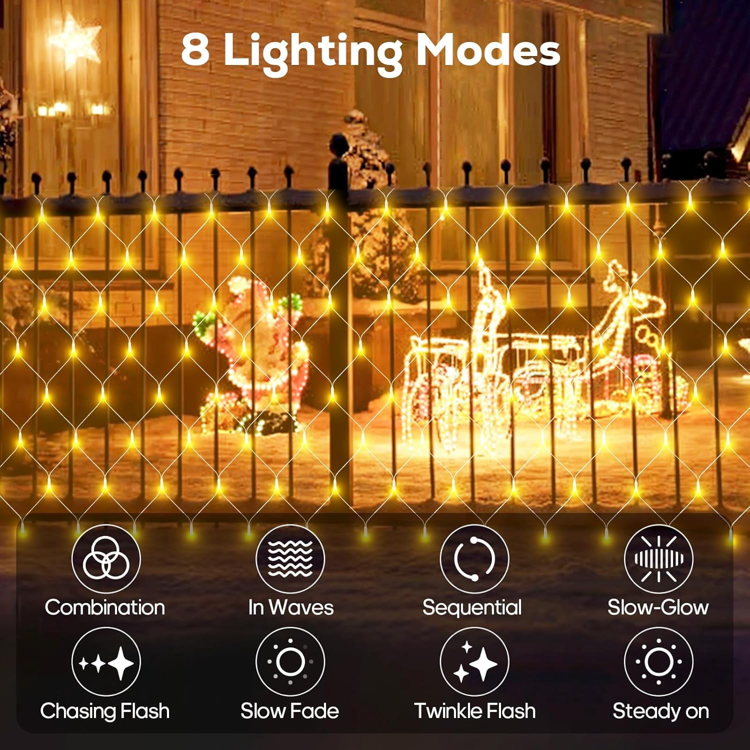 FUGEE-12ft x 5ft 360LED Bush Net Lights, Connectable Outdoor Mesh Bush ...