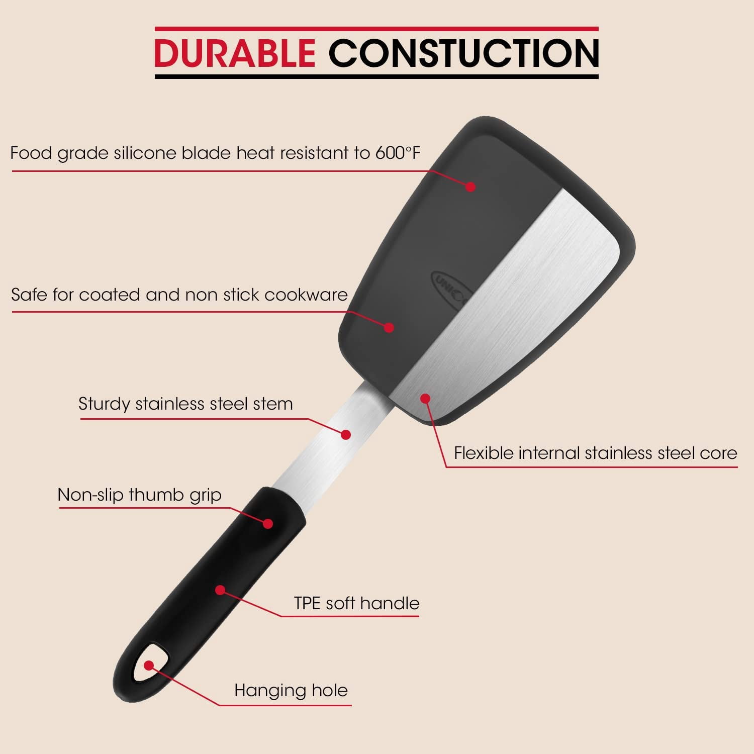 FUGEE-2 Pack Flexible Silicone Spatula, Turner, 600F Heat Resistant ...