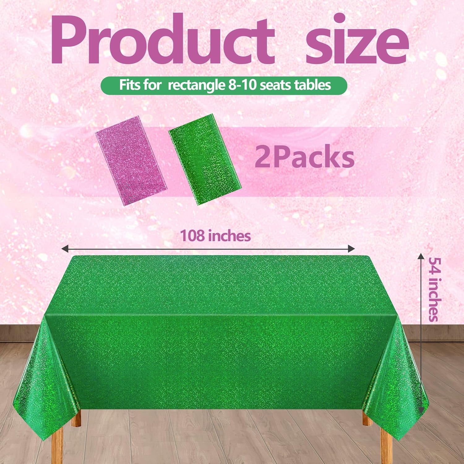 FUGEE-2 Pack Witch Holographic Tablecloths,Pink and Green Glitter Table ...