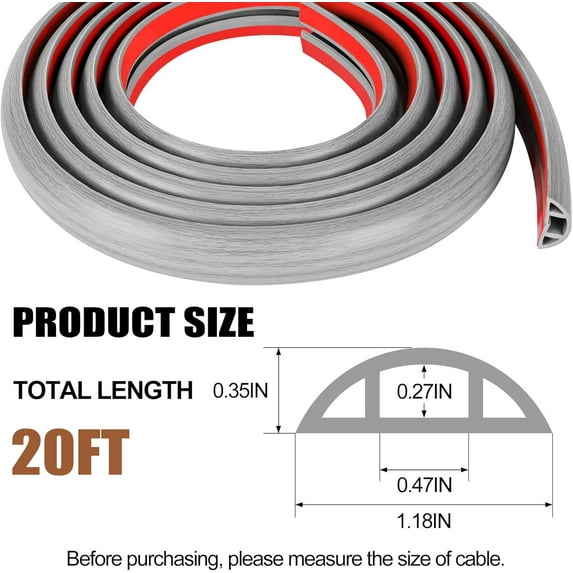 FUGEE-20FT Floor Cord Cover for Wire Self Adhesive Cable Cavity ...
