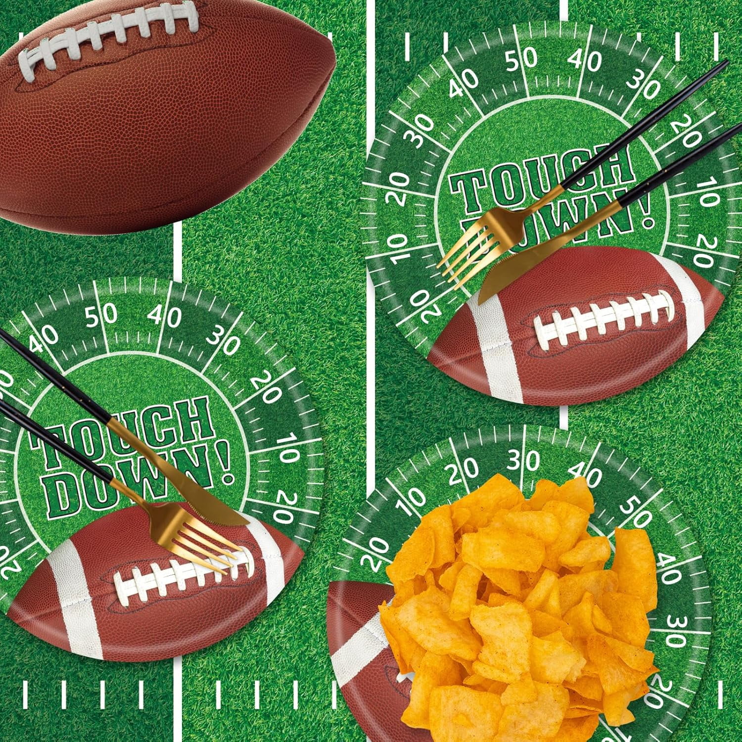 FUGEE-24 Pack Touchdown Football Plates Sets - Rugby Theme Party ...