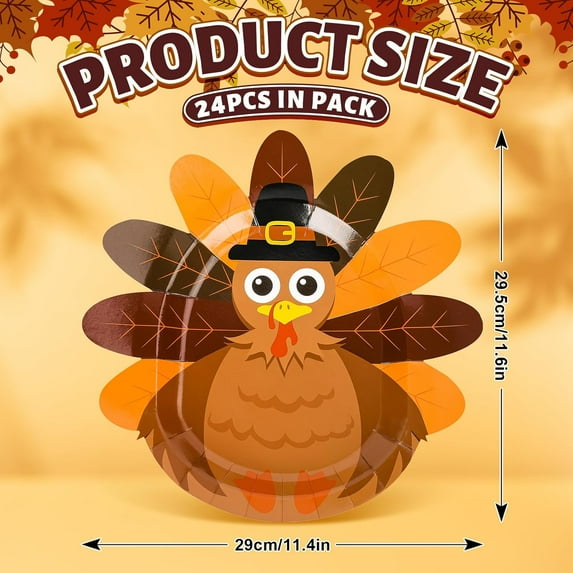 FUGEE-24Pcs Thanksgiving Paper Plates Cute Turkey Shaped Disposable ...