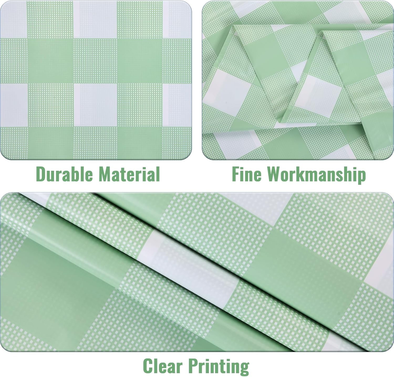 FUGEE-3 Packs Sage Green Gingham Tablecloth Sage Green and White ...