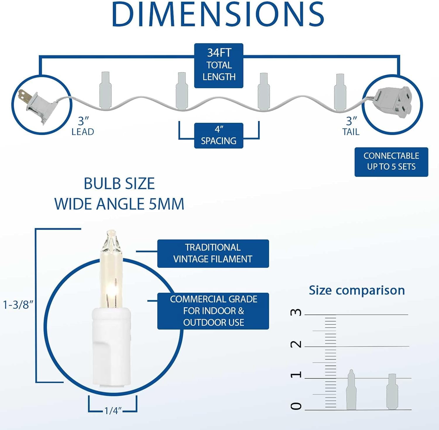 FUGEE-34 Feet 100 Bulb Incandescent Mini Light String, Clear with 4 ...