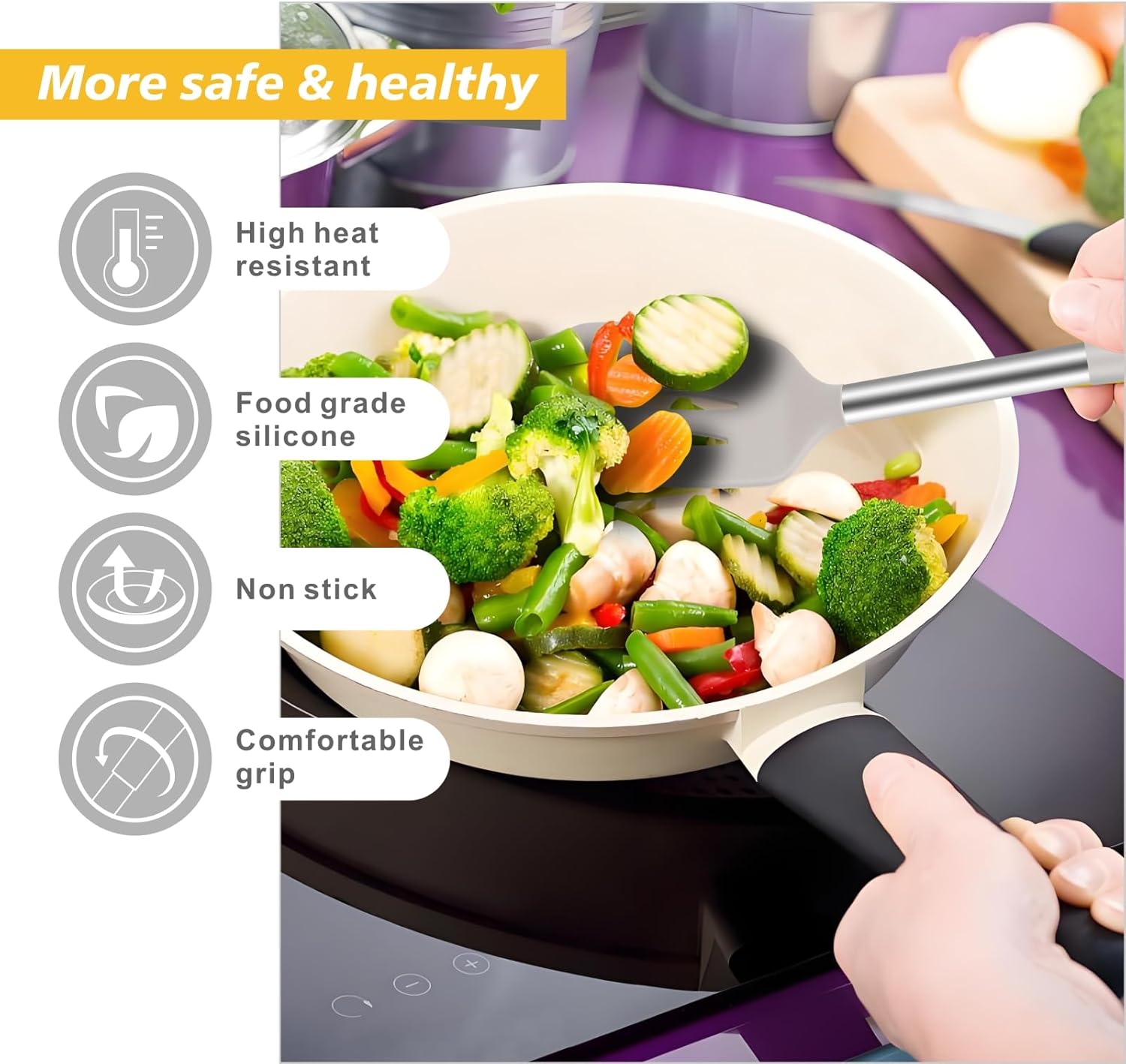 FUGEE-3Piece Silicone Spatula Set, Heat-Resistant, Non-Stick Kitchen ...