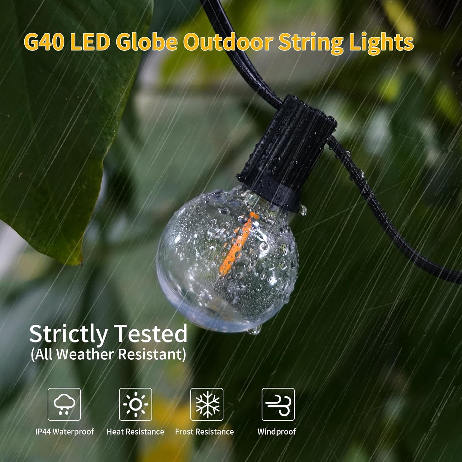 FUGEE-40FT LED Outdoor String Lights Waterproof, G40 LED Globe Outdoor ...