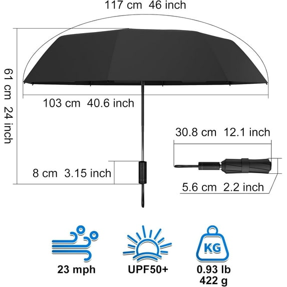 FUGEE-46-inch Automatic Travel Umbrella 3-in-1 Wind & Rain & UV ...