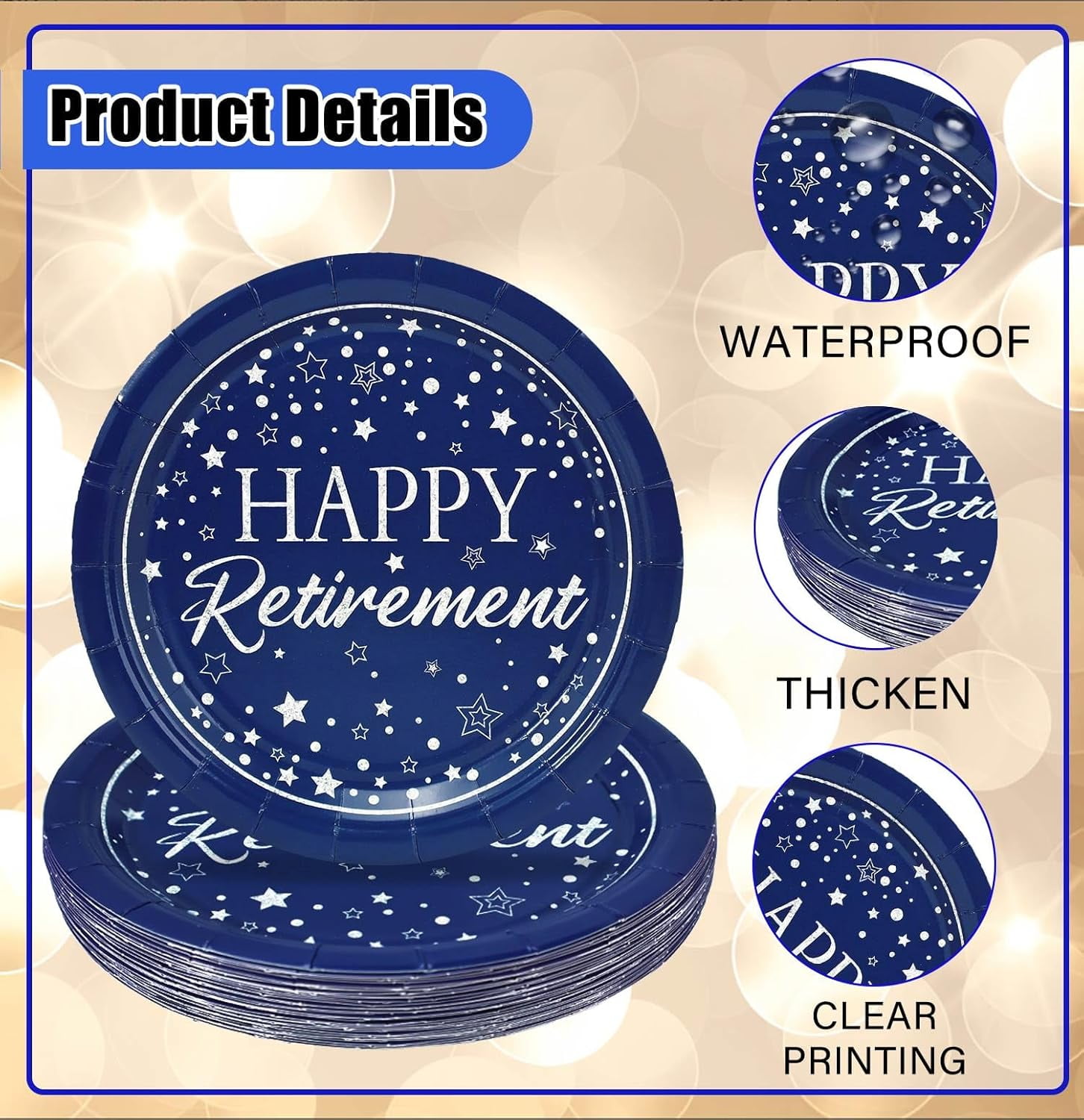 FUGEE-50 PCS Happy Retirement Paper Plates 7 Inch Disposable Cake Plate ...