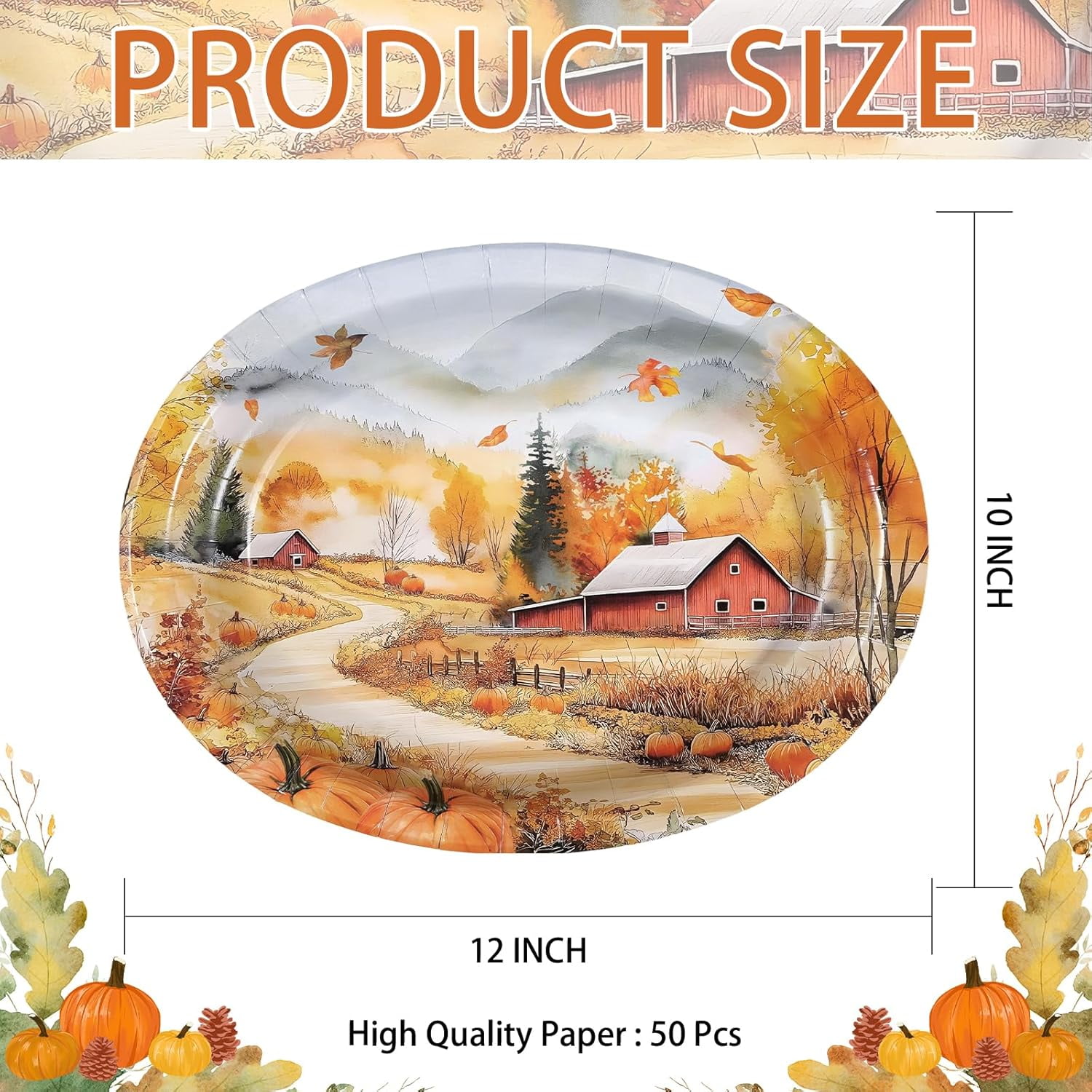 FUGEE-50 Pcs Fall Landscape Oval Paper Plates Thanksgiving Oval Paper ...