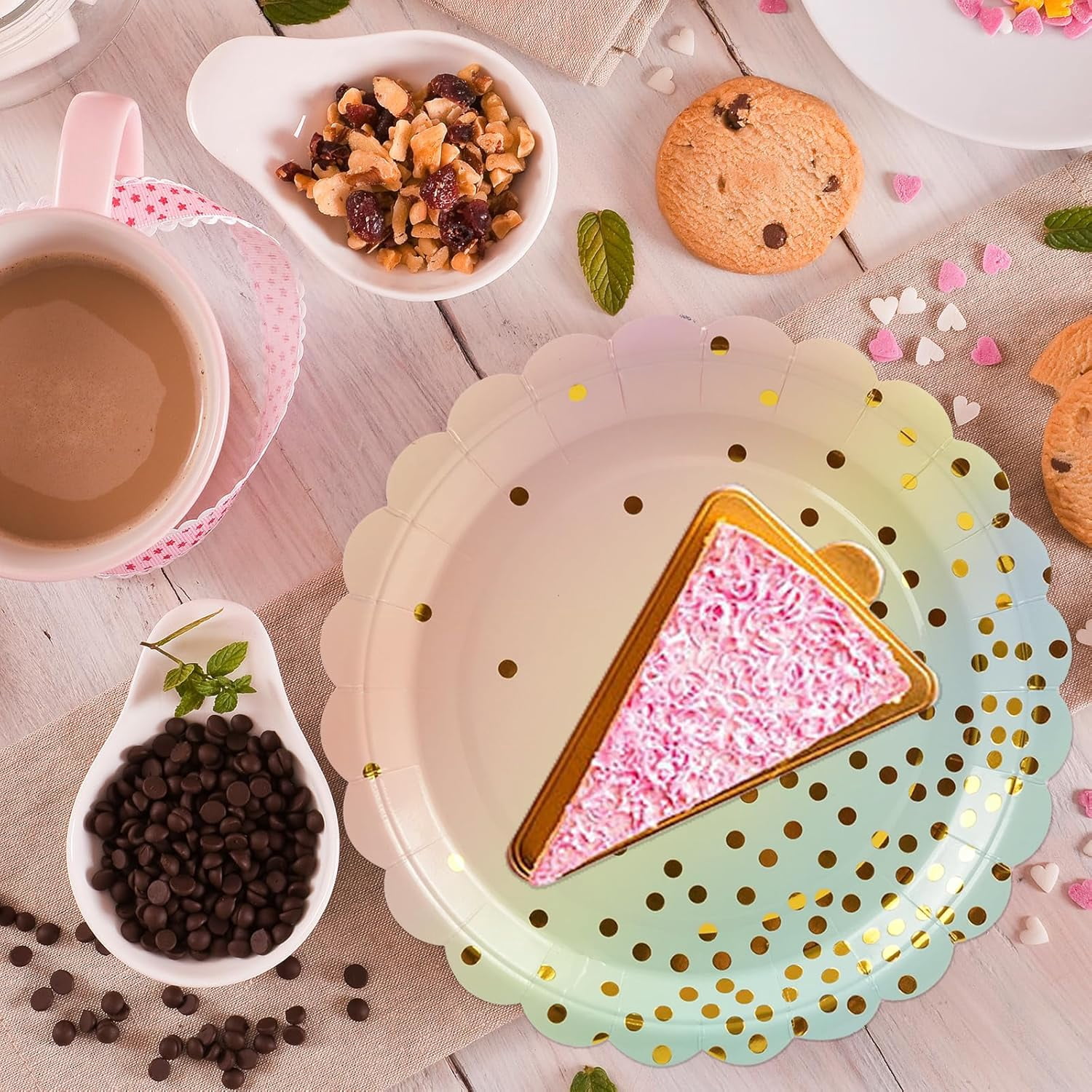 FUGEE-50PCS Colored Paper Plates and Napkins Set - Colourful and Gold ...