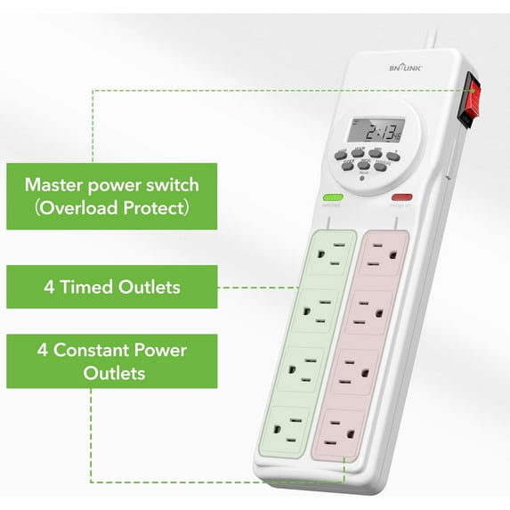 FUGEE-8 Outlet Surge Protector with 7-Day Digital Timer (4 Outlets ...