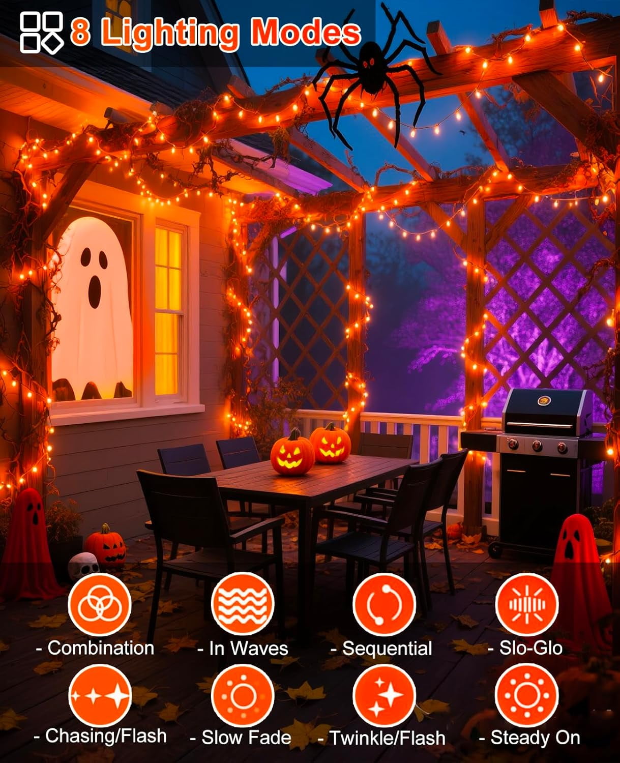 FUGEE-80FT 240 LED Halloween Lights Outdoor, Orange String Lights for ...