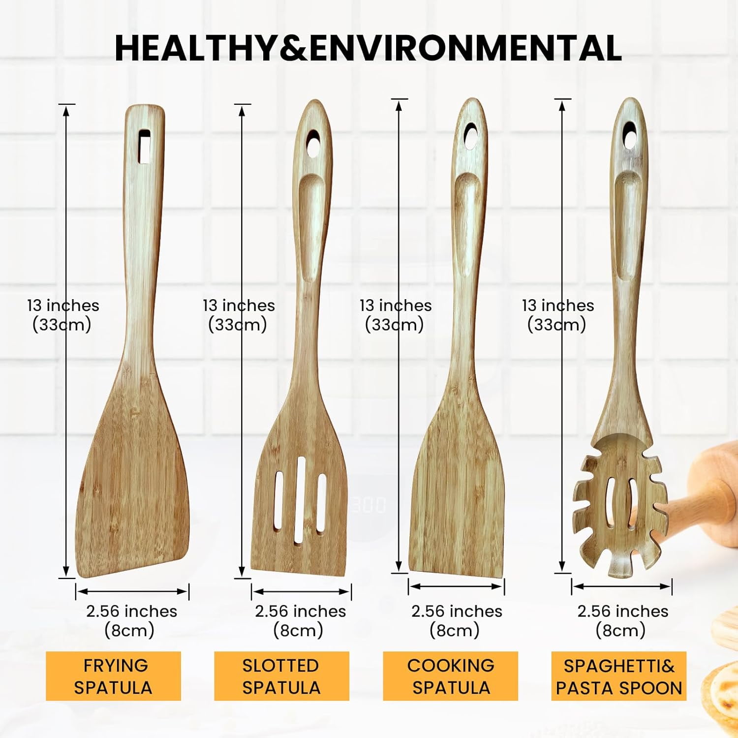 FUGEE-Bamboo Spatulas for Nonstick Cookware, 13 Inch Wooden Kitchen ...