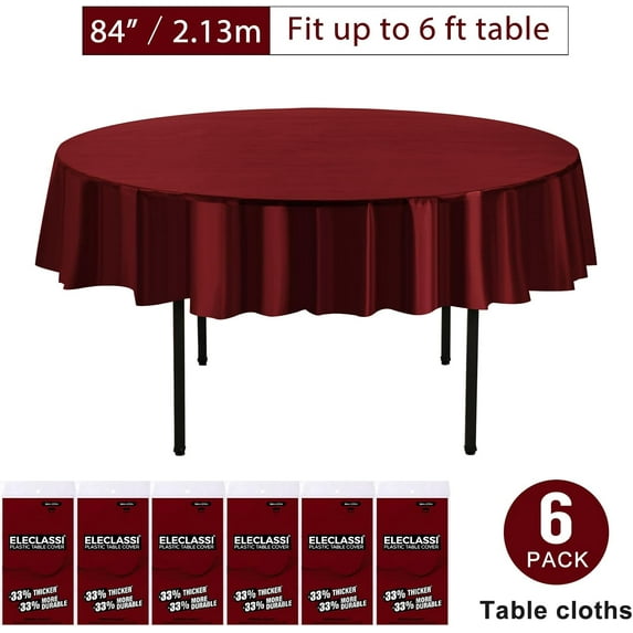 FUGEE-Burgundy 6 Pack Premium Round Disposable Plastic Tablecloth - 84 ...