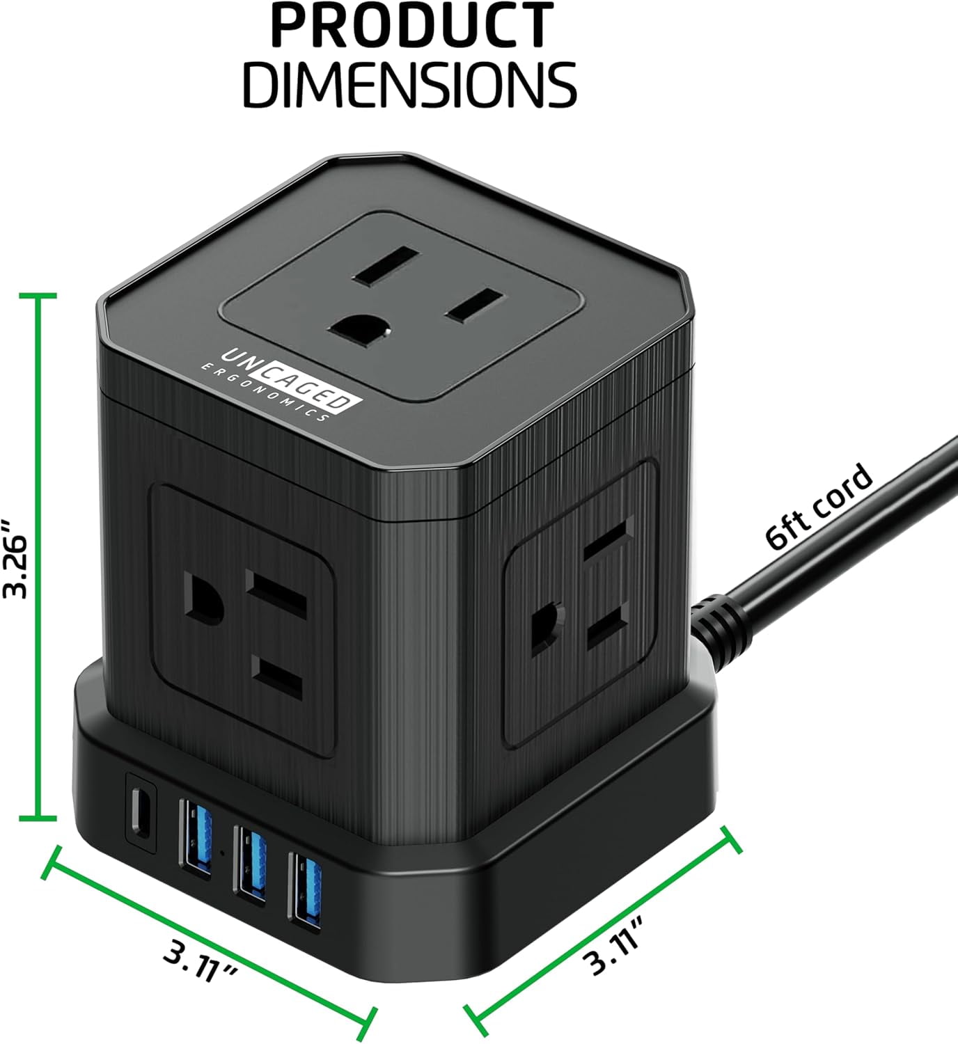 FUGEE-Cube Power Strips with Surge Protection, 6ft Extension Cord with ...