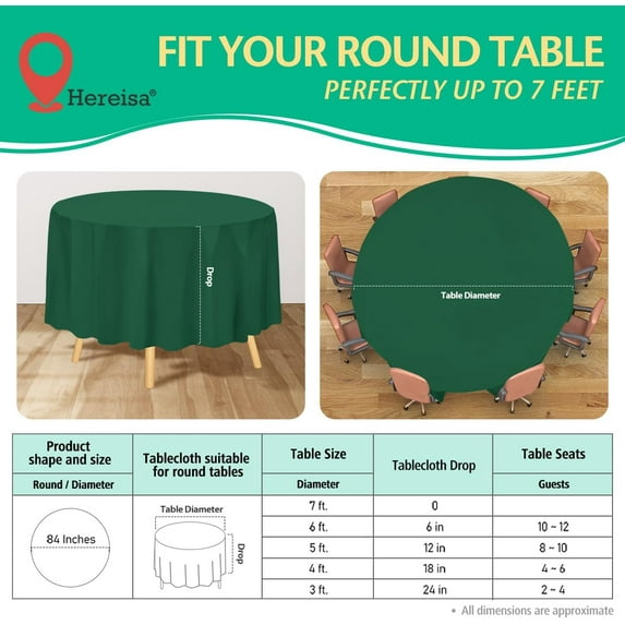 FUGEE-Dark Green Round Disposable Plastic Tablecloth 84 Inch [10-Pack ...