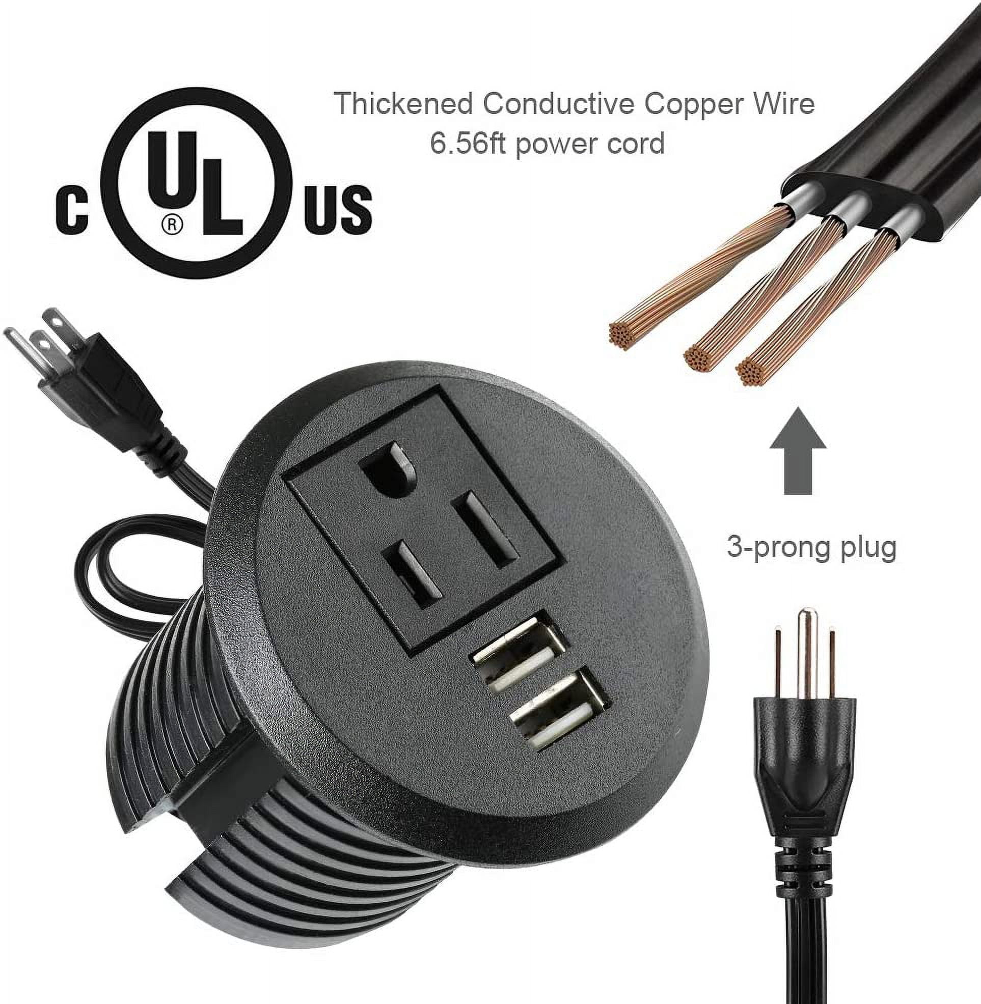 FUGEE-Desktop Power Grommet,2inch Hole Table Power Grommet Outlet with 2 USB Charging Ports,6 ...