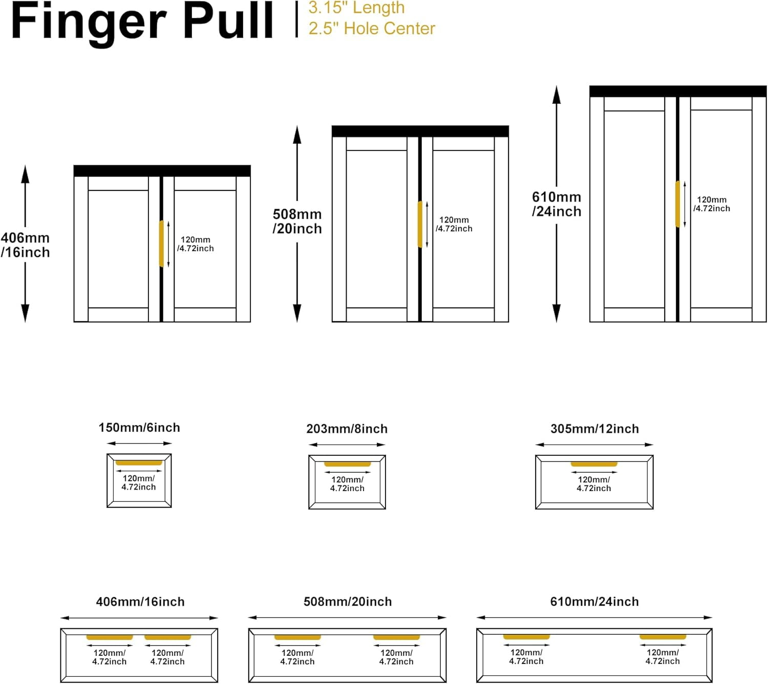 FUGEE-Edge Black Finger Pull for cabinets Kitchen Concealed Drawer ...