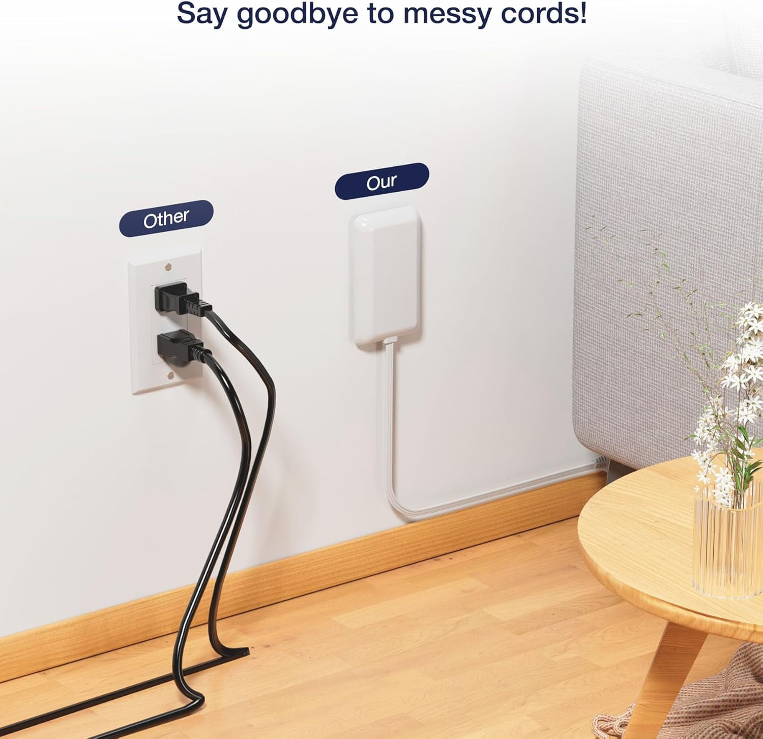 FUGEE-Flat Plug Power Strip 3FT - Ultra Thin Extension Cord White Wall ...