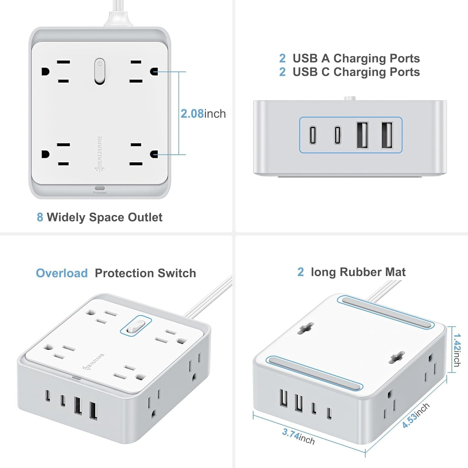 FUGEE-Flat Plug Surge Protector, 12-in-1 Flat Outlet Extender with 5Ft ...