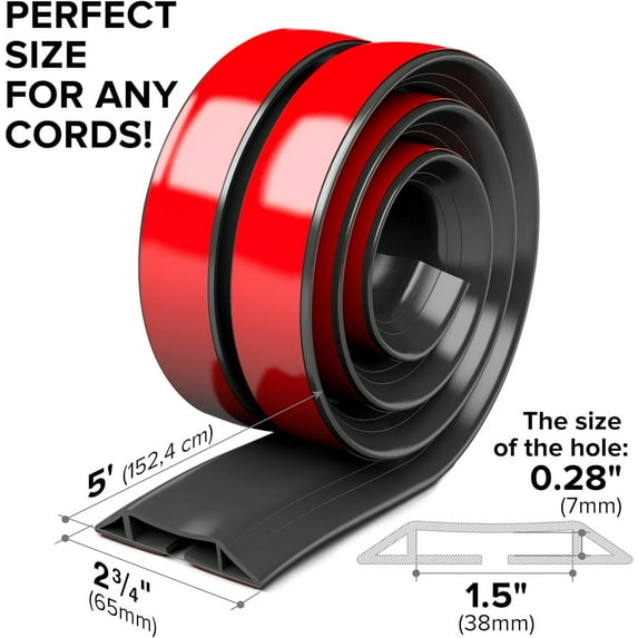 FUGEE-Floor Cord Cover by – 5’ Overfloor Cord Protector – Self-Adhesive ...