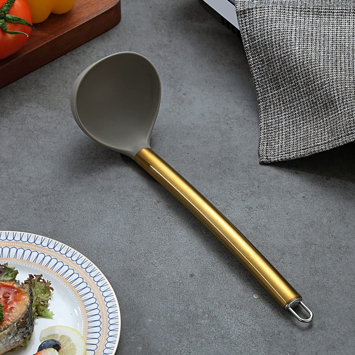 FUGEE-Gold Ladle, Non-stick Silicone Kitchen Ladle With Titainium Gold ...