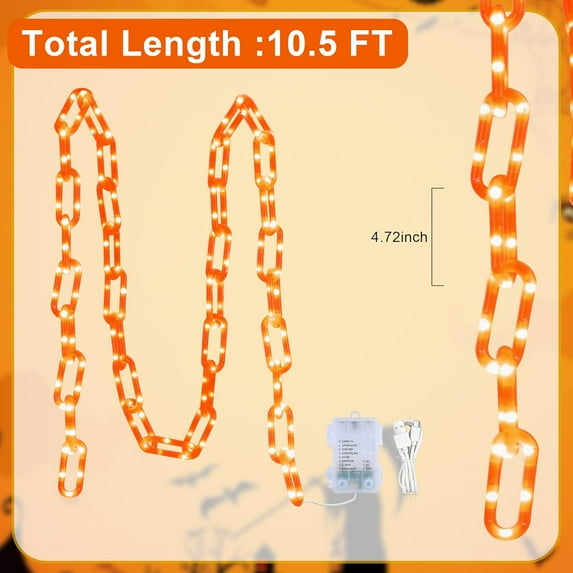 FUGEE-Halloween Decorations Plastic Chain Lights10.5FT 175LED Orange ...