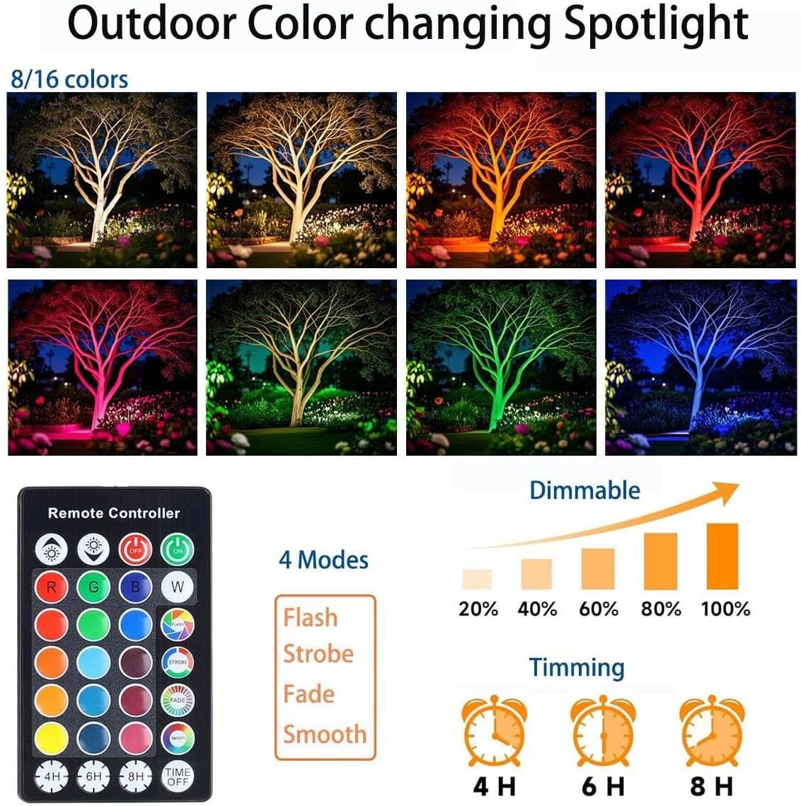 FUGEE-Halloween Spotlights Outdoor Colored Yard Spot Lights Timer RGB ...