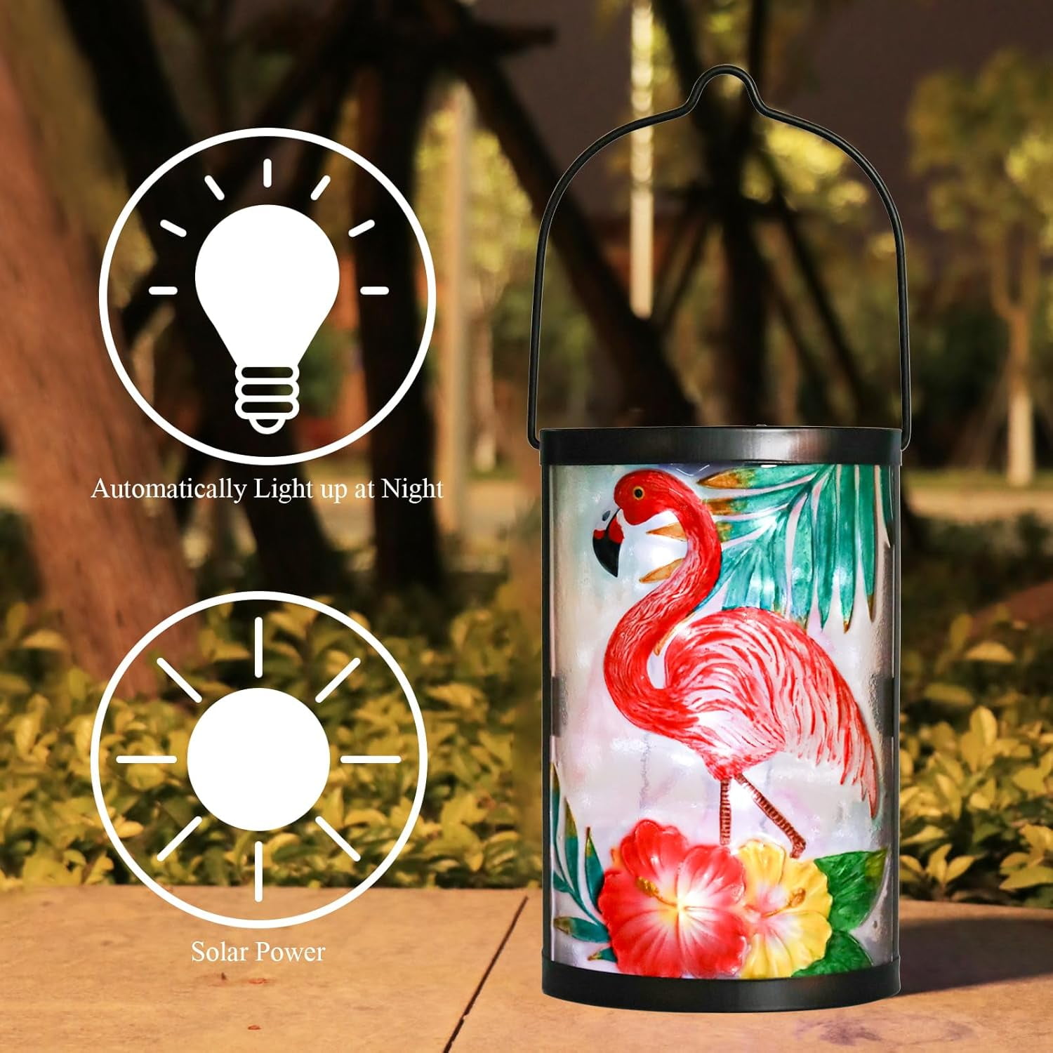 FUGEE-Hanging Solar Lantern Outdoor Waterproof Flamingo Solar Lights ...