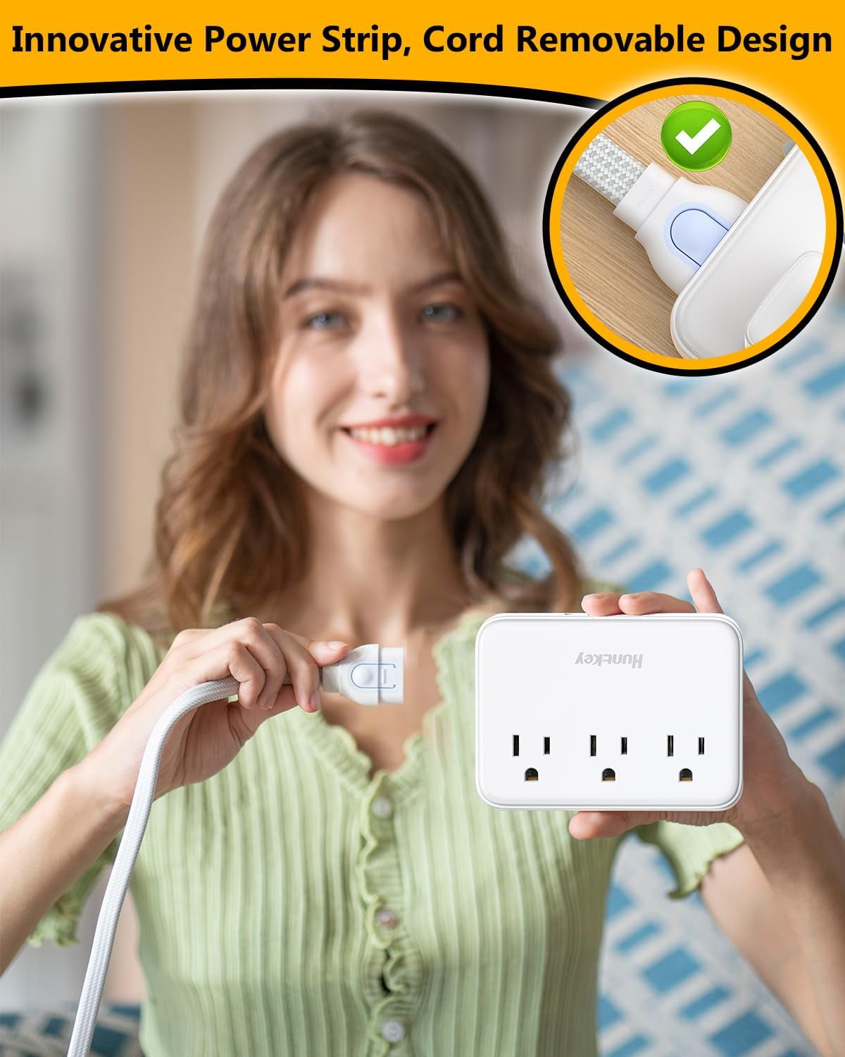 FUGEE-Innovative Power Strip, Cord Removable Design (4FT), 3 Outlets ...