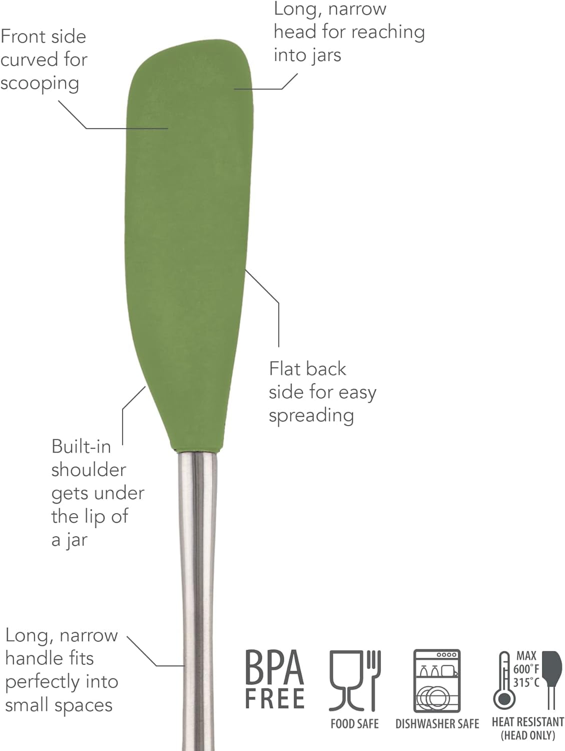 FUGEE-Jar Spatula Silicone Long Stainless Steel Handle Scraper Spatula ...