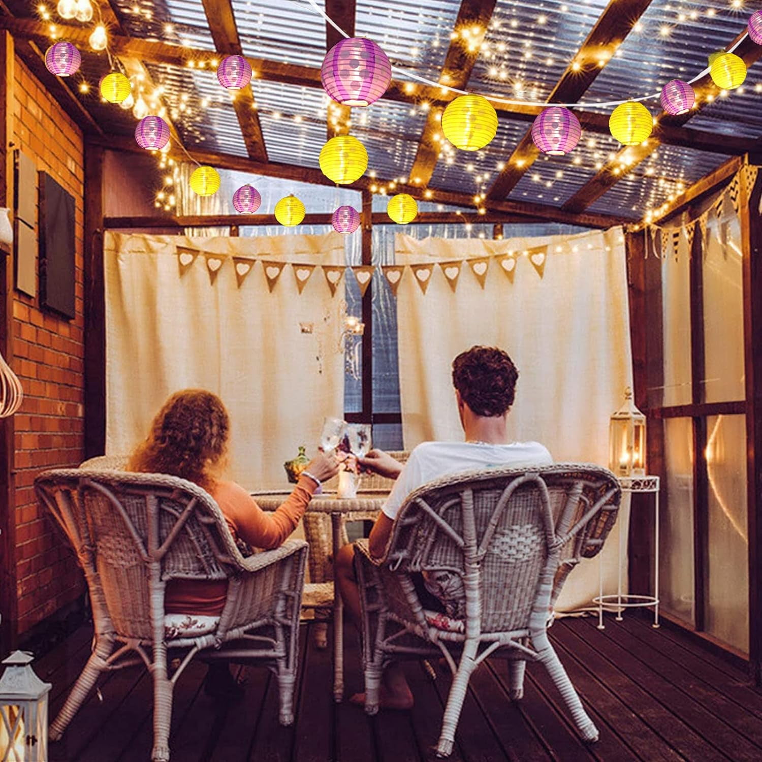 FUGEE-Lantern String Lights Plug in, 9.84Ft Nylon Hanging Lantern ...