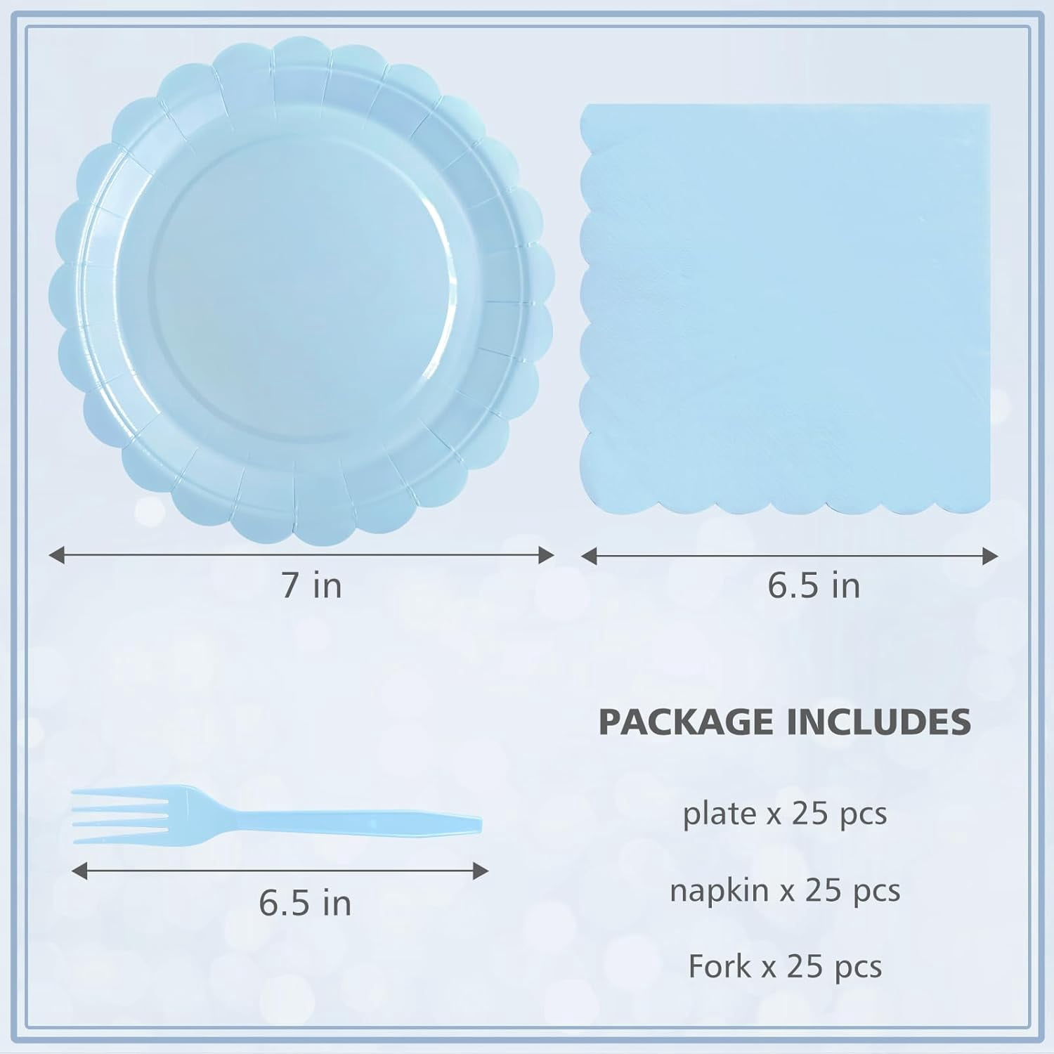 FUGEE-Light Blue Paper Plates and Napkins,7 Inch Baby Blue Scalloped ...