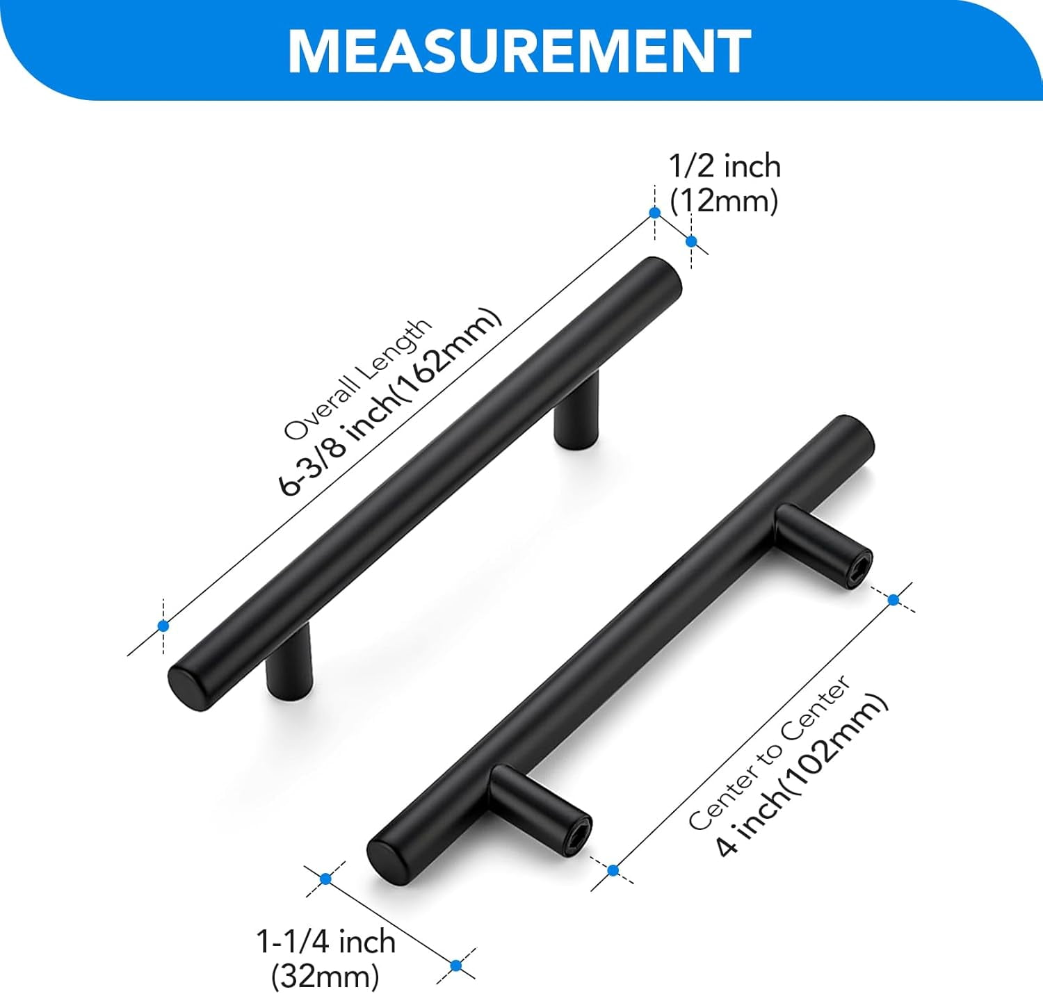 FUGEE-Matte Black Cabinet Handles 4 Inch Hole Spacing, Stainless Steel ...