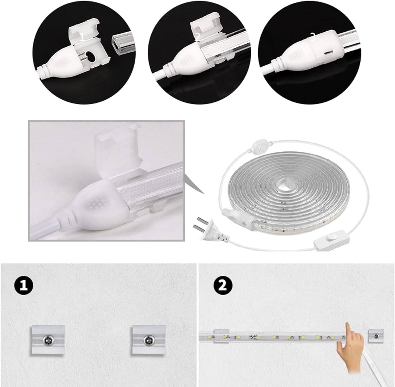 FUGEE-Outdoor LED Strip Lights,110V Cuttable 6.56ft/2M LED Rope Lights ...