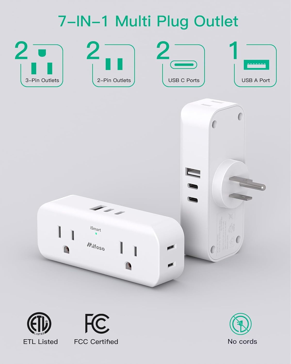 FUGEE-Outlet Extender, 4 Outlet Extension with 1 USB-A 2 USB-C Wall ...